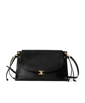 Celine Soft Triomphe Wedge In Supple Shiny Lambskin - Black