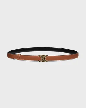 Celine Triomphe Buckle 18mm In Brass With Strass Reversible Strap 18mm In Taurillon And Natural Calfskin - Black