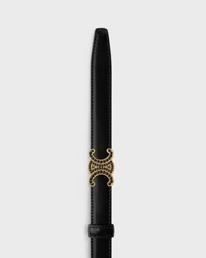 Celine Triomphe Buckle 18mm In Brass With Strass Reversible Strap 18mm In Taurillon And Natural Calfskin - Black