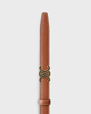 Celine Triomphe Buckle 18mm In Brass With Strass Reversible Strap 18mm In Taurillon And Natural Calfskin - Black