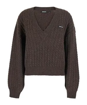 ROTATE BY BIRGER CHRISTENSEN Cable Cropped V-neck Knitted Sweater