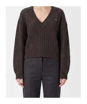 ROTATE BY BIRGER CHRISTENSEN Cable Cropped V-neck Knitted Sweater