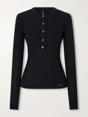 SKIMS Ribbed-knit Henley Top - Black