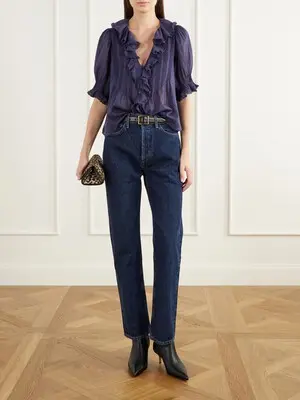 DÔEN Henri Ruffled Pintucked Lace-trimmed Organic Cotton-voile Blouse - Blue