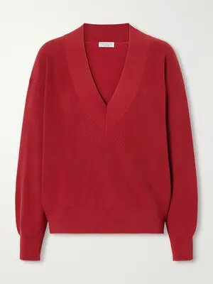 Brunello Cucinelli Ribbed Cotton Sweater - Red