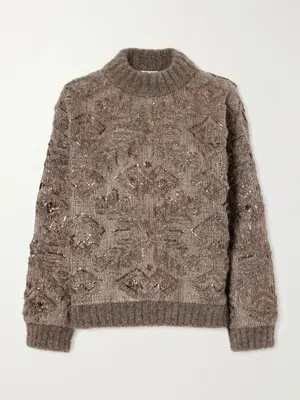 Brunello Cucinelli Sequin-embellished Jacquard Sweater - Brown