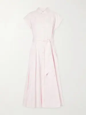 Polo Ralph Lauren The Championship Wimbledon Belted Striped Cotton-poplin Midi Dress - Pink
