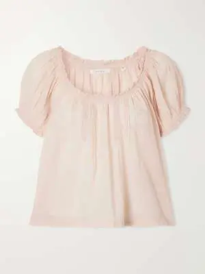 DÔEN Frederica Pintucked Lace-trimmed Organic Cotton-voile Blouse - Blush