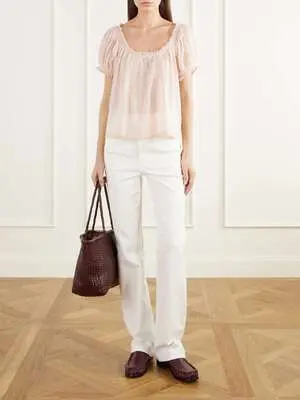 DÔEN Frederica Pintucked Lace-trimmed Organic Cotton-voile Blouse - Blush