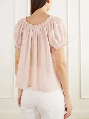 DÔEN Frederica Pintucked Lace-trimmed Organic Cotton-voile Blouse - Blush
