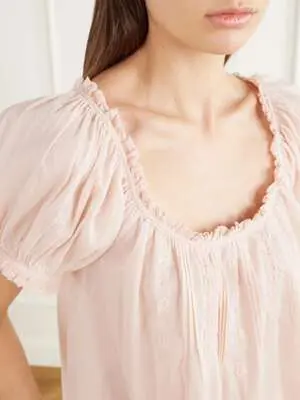 DÔEN Frederica Pintucked Lace-trimmed Organic Cotton-voile Blouse - Blush