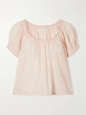 DÔEN Frederica Pintucked Lace-trimmed Organic Cotton-voile Blouse