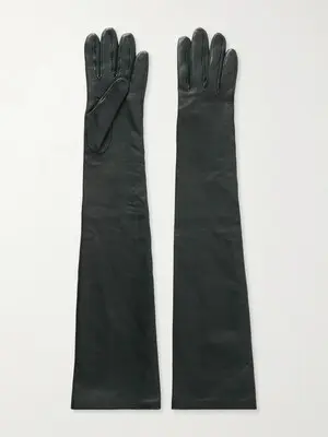 Nour Hammour Leather Gloves - Green