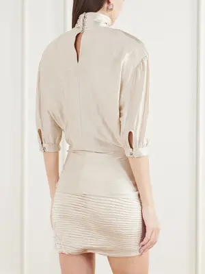 Rabanne Pleated Stretch-satin Turtleneck Blouse