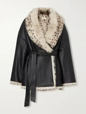 Nour Hammour Sibyl Shearling-trimmed Leather Coat - Black
