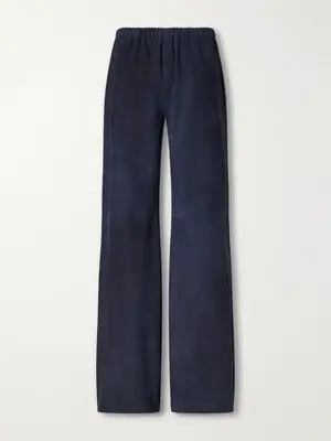LA LIGNE Colby Paneled Suede Wide-leg Pants Blue