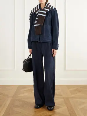 LA LIGNE Colby Paneled Suede Wide-leg Pants - Blue
