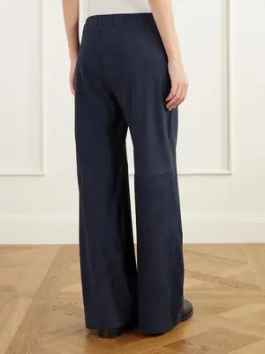 LA LIGNE Colby Paneled Suede Wide-leg Pants - Blue