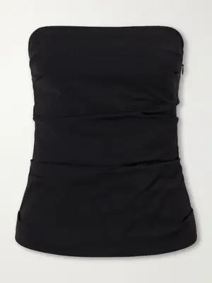 COLLEEN ALLEN Strapless Gathered Stretch Wool-blend Tank
