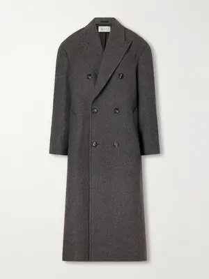 AMI Paris Double-breasted Virgin Wool-gabardine Coat - Gray
