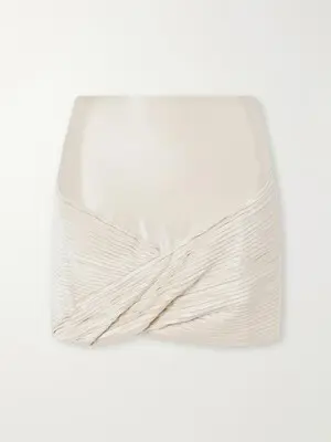 Rabanne Pleated Stretch-satin Mini Skirt - Neutrals
