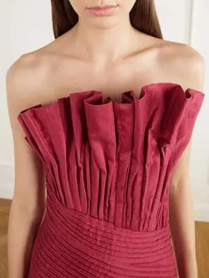 Aje Aquiline Pleated Lyocell-blend Dupioni Gown