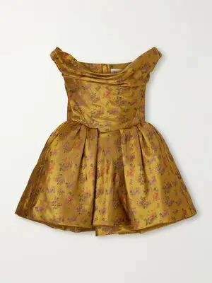 VIVIENNE WESTWOOD Bagatelle Off-the-shoulder Gathered Floral-jacquard Duchess-silk Mini Dress - Gold