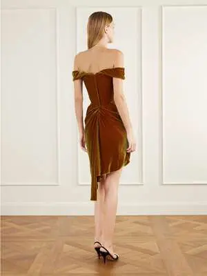 VIVIENNE WESTWOOD Nova Cora Off-the-shoulder Draped Velvet Mini Dress