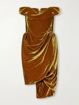 VIVIENNE WESTWOOD Nova Cora Off-the-shoulder Draped Velvet Bustier Mini Dress - Gold
