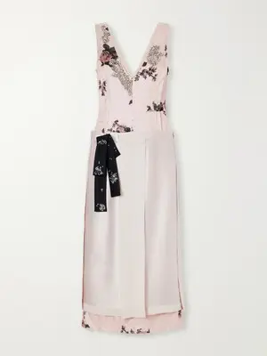 Erdem Embellished Floral-print Pleated Satin And Cady Midi Dress Pink
