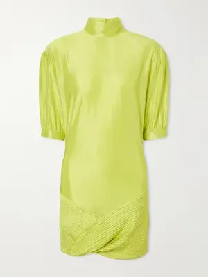 Rabanne Gathered Pleated Turtleneck Stretch-satin Mini Dress - Yellow