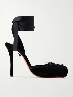 CHRISTIAN LOUBOUTIN Cassia Lace Up 100 Velvet Pumps - Black
