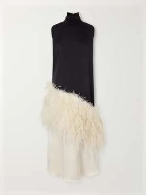 DIMA AYAD Two-tone Feather-trimmed Crepe Gown