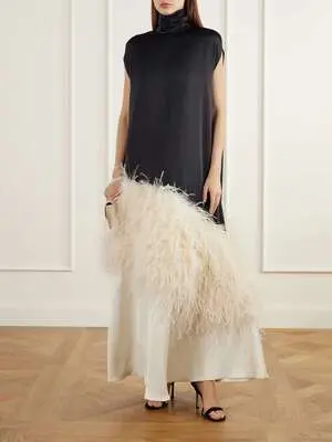 DIMA AYAD Two-tone Feather-trimmed Crepe Gown