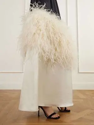 DIMA AYAD Two-tone Feather-trimmed Crepe Gown