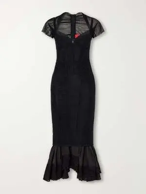 DILARA FINDIKOGLU Cloudy Border Lace-trimmed Stretch-mesh Midi Dress - Black