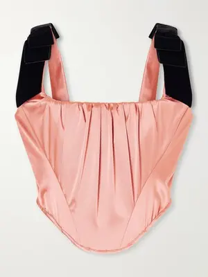 VIVIENNE WESTWOOD Pussycat Bow-detailed Velvet-trimmed Duchess-satin Corset Top - Pink