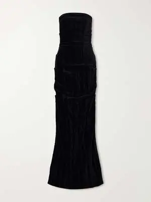 COLLEEN ALLEN Strapless Textured Cotton-velvet Gown - Black