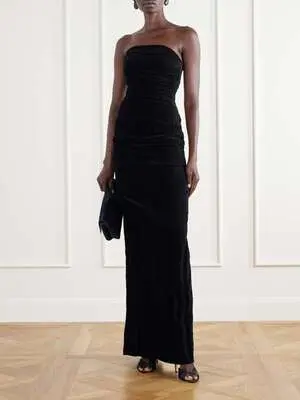 COLLEEN ALLEN Strapless Textured Cotton-velvet Gown