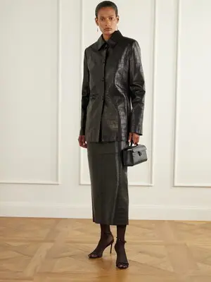 Nour Hammour Clara Croc-effect Leather Jacket
