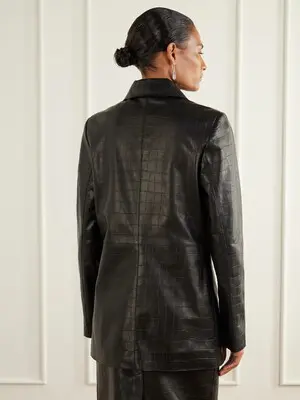 Nour Hammour Clara Croc-effect Leather Jacket
