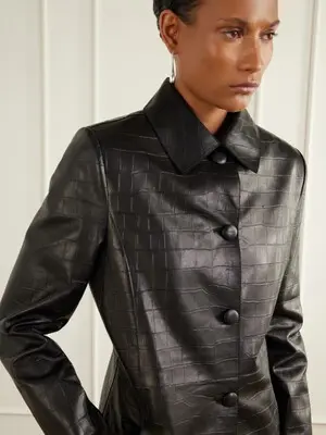 Nour Hammour Clara Croc-effect Leather Jacket