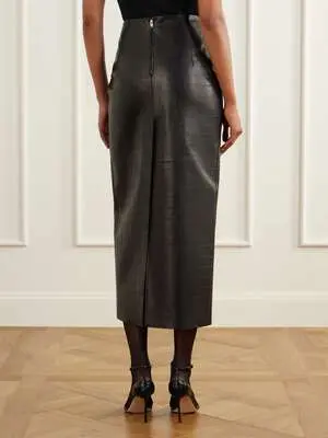 Nour Hammour Elyse Paneled Croc-effect Leather Maxi Skirt