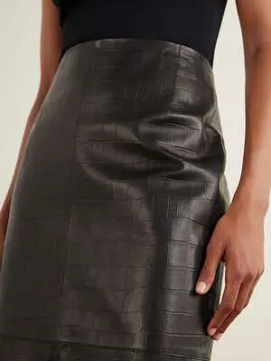 Nour Hammour Elyse Paneled Croc-effect Leather Maxi Skirt