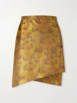 VIVIENNE WESTWOOD Infinity Asymmetric Wrap-effect Floral-jacquard Duchess-silk Mini Skirt - Gold
