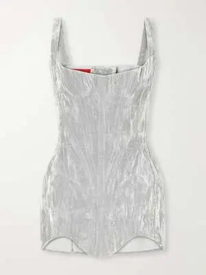 DILARA FINDIKOGLU Shield Corset Cotton-velvet Mini Dress - Silver