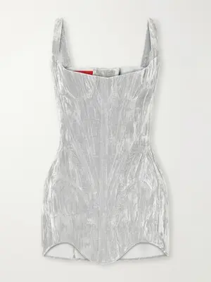 DILARA FINDIKOGLU Shield Corset Cotton-velvet Mini Dress - Silver