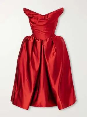 VIVIENNE WESTWOOD Lady Off-the-shoulder Pleated Duchess-satin Midi Dress - Red