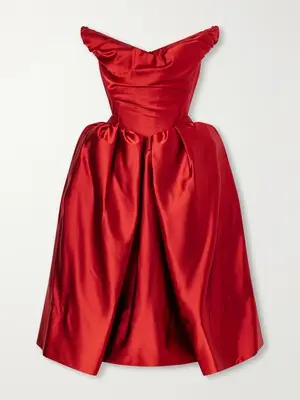 VIVIENNE WESTWOOD Lady Off-the-shoulder Pleated Duchess-satin Midi Dress - Red