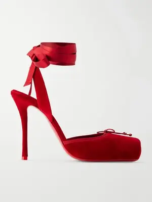 CHRISTIAN LOUBOUTIN Cassia Lace Up 100 Velvet Pumps - Red